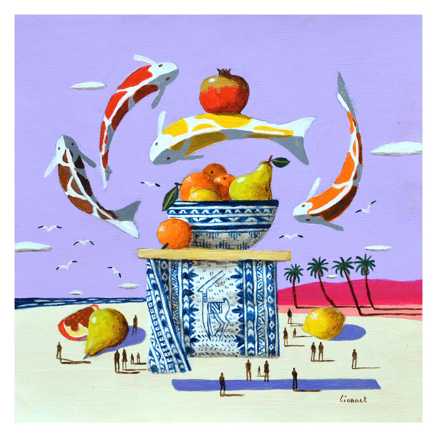 Peinture Carpes aux fruits par Lionnet Pascal | Carré d'artistes