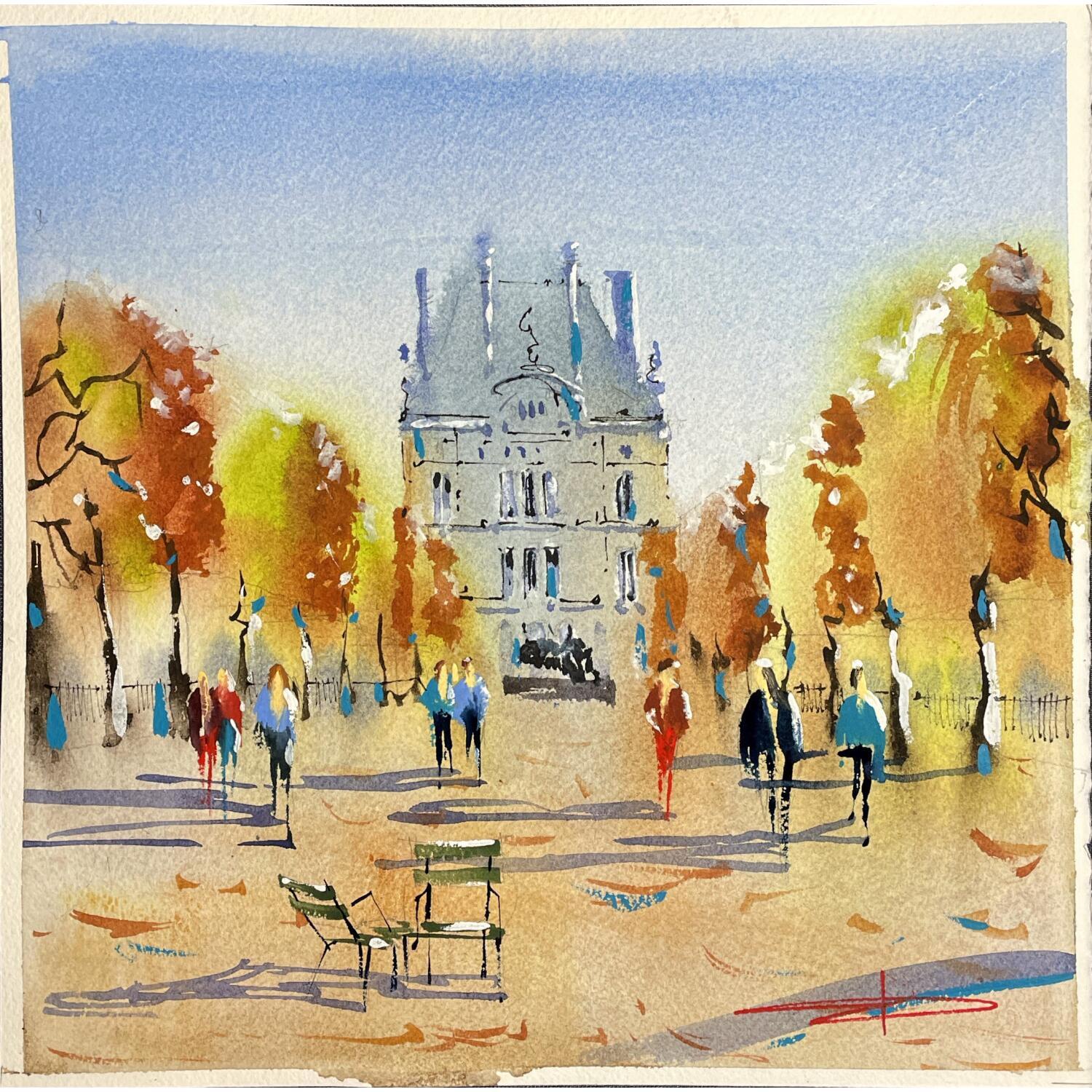 Painting Promenade aux Tuileries by Bailly Kévin | Carré d'artistes