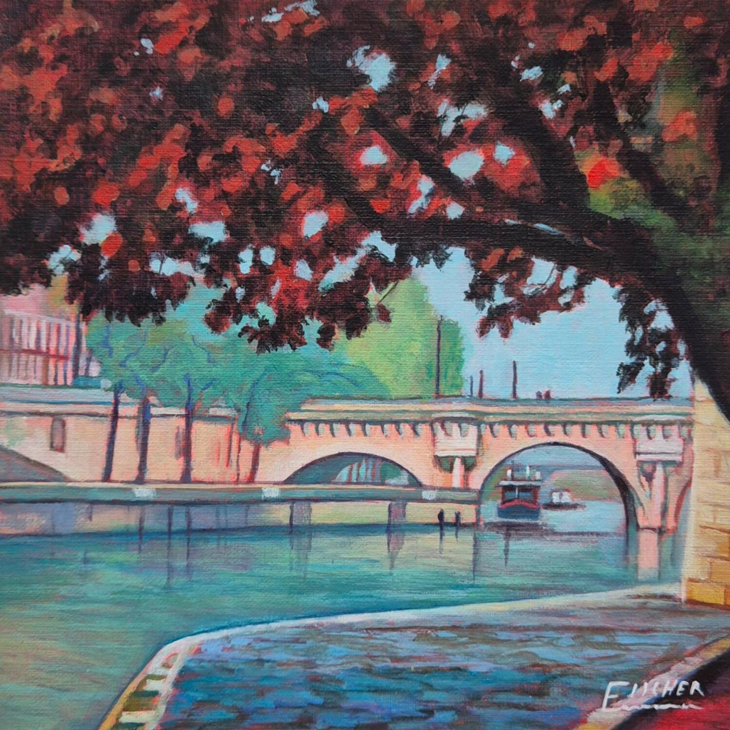 Peinture L'Arbre et le Quai par Emma Fischer | Carré d'artistes