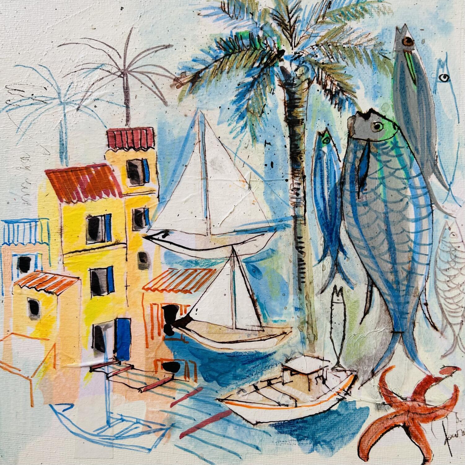 Painting Le bal des poissons by Colombo Cécile | Carré d'artistes